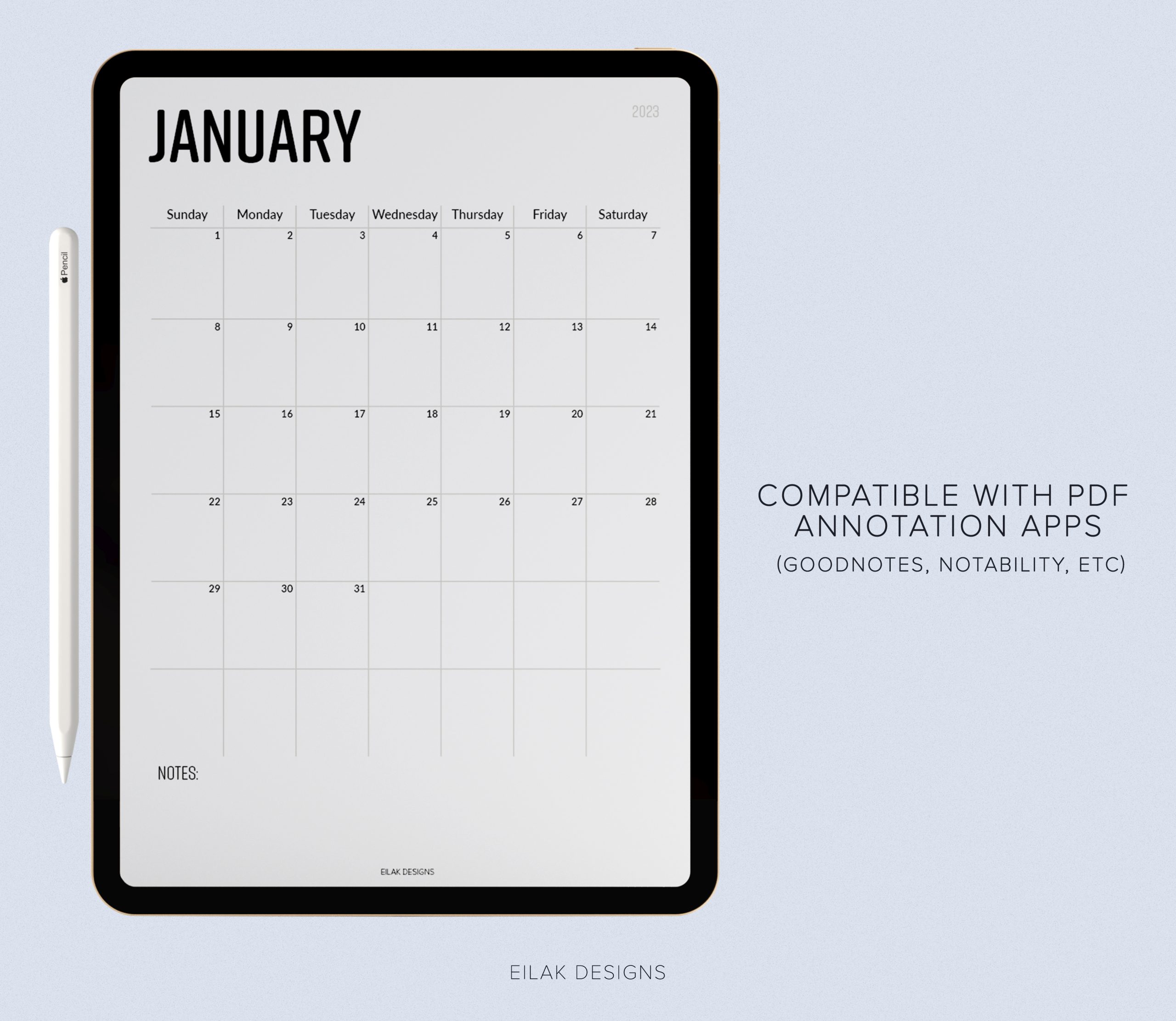 2023 Minimalistic Monthly Calendar Digital Download