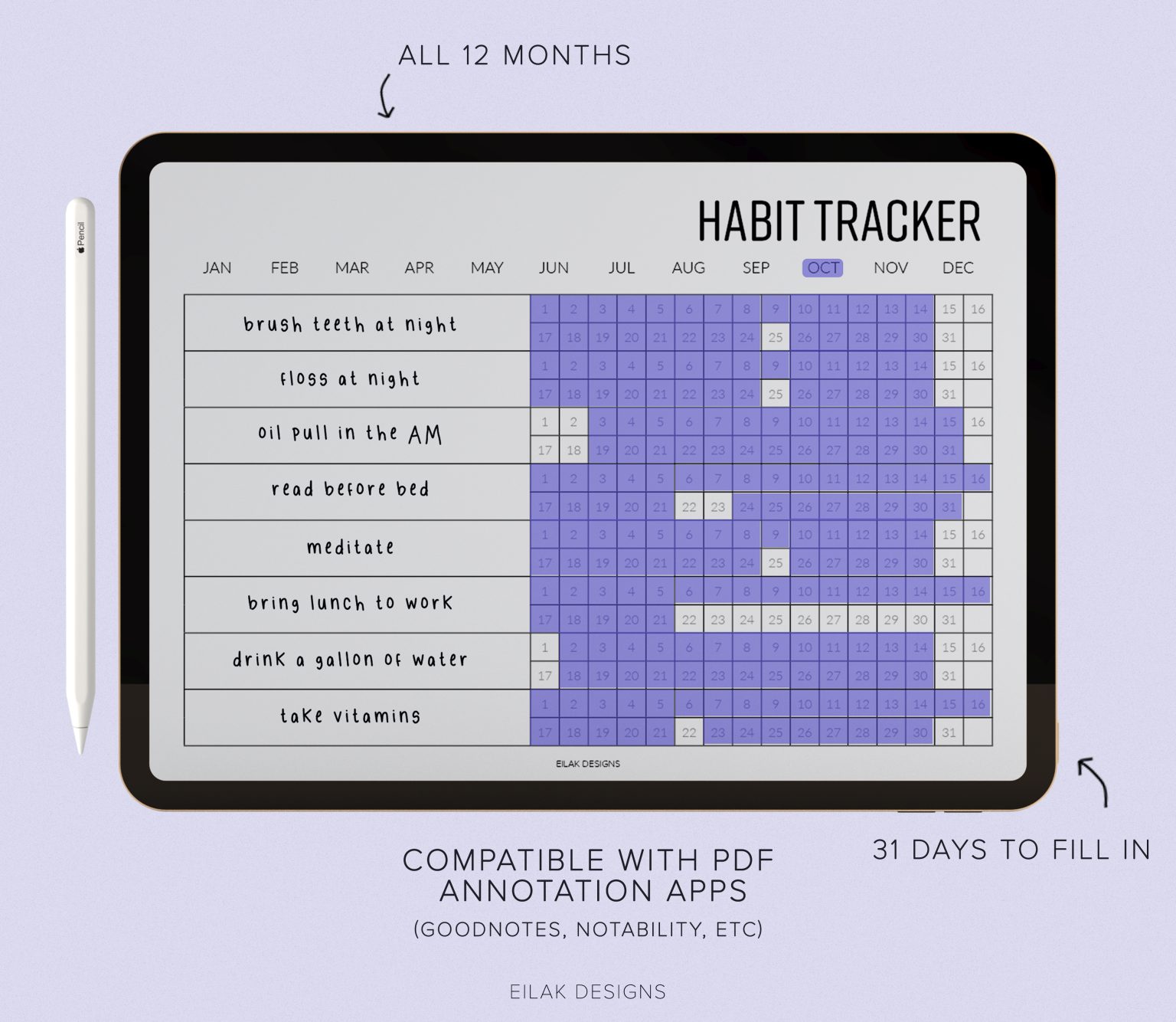Minimalistic Habit Tracker Landscape | Digital Download