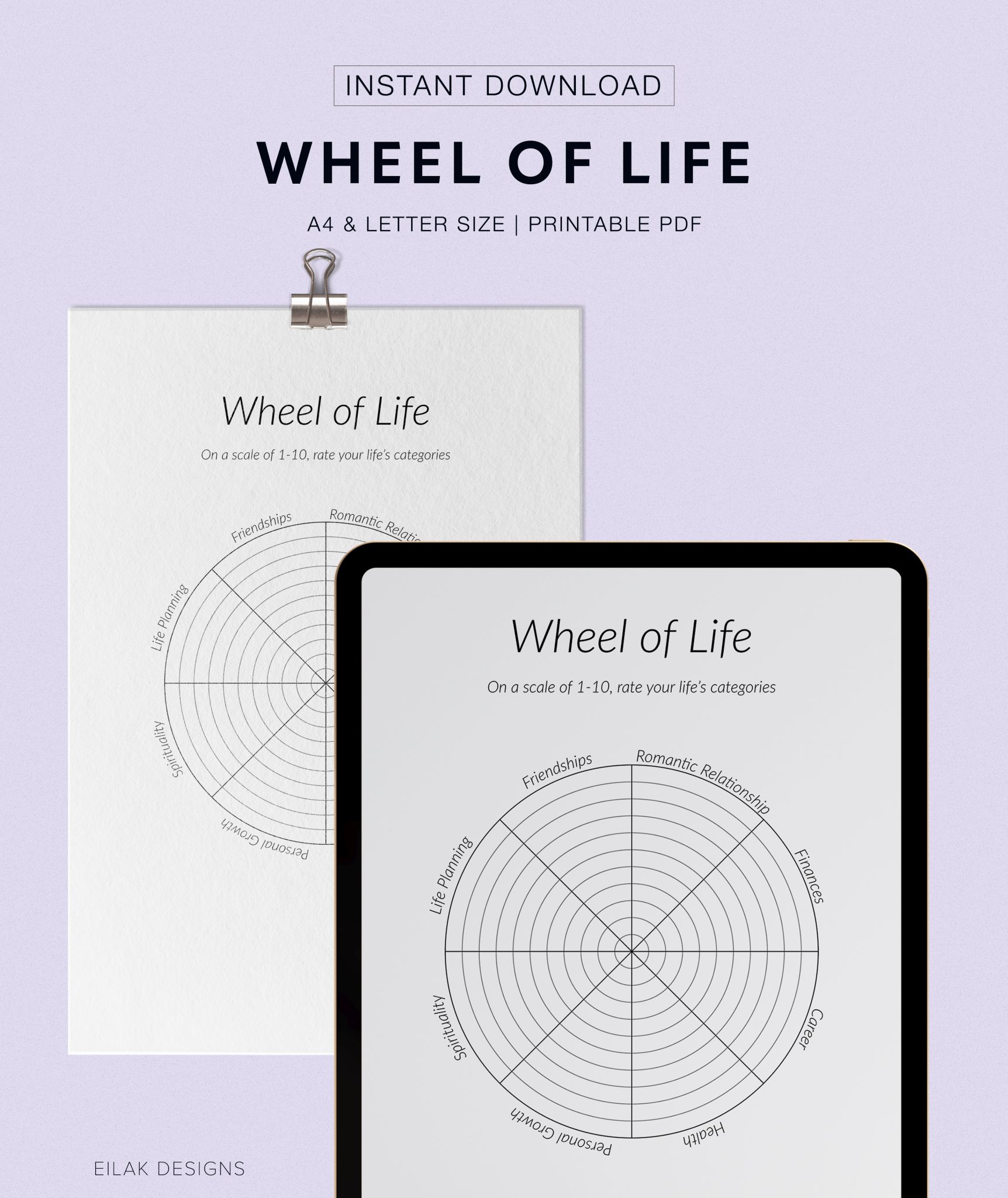Wheel of Life Worksheet PDF | Digital Download - Eilak Designs